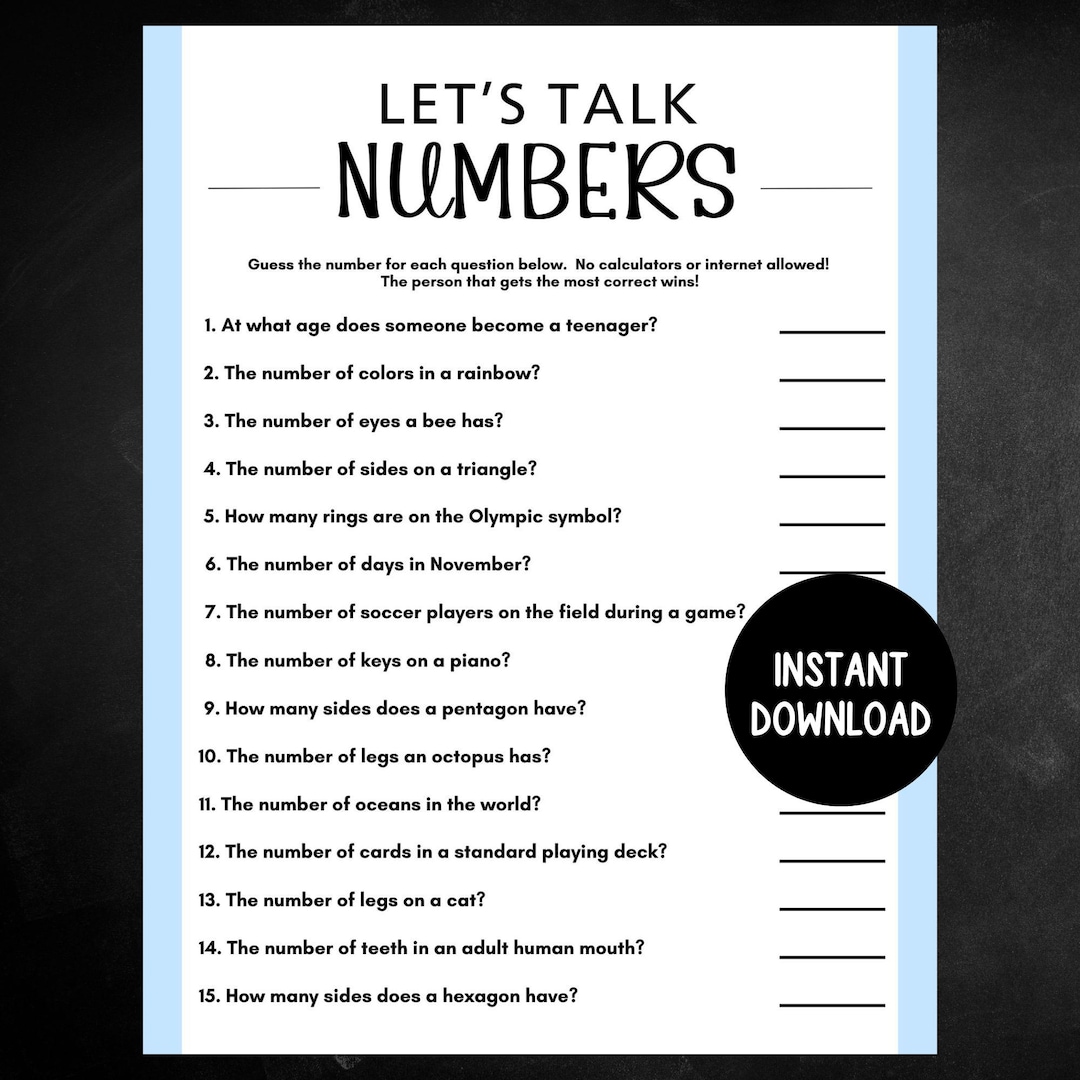 Icebreaker Game, Printable Lets Talk Numbers Game, Printable Trivia ...