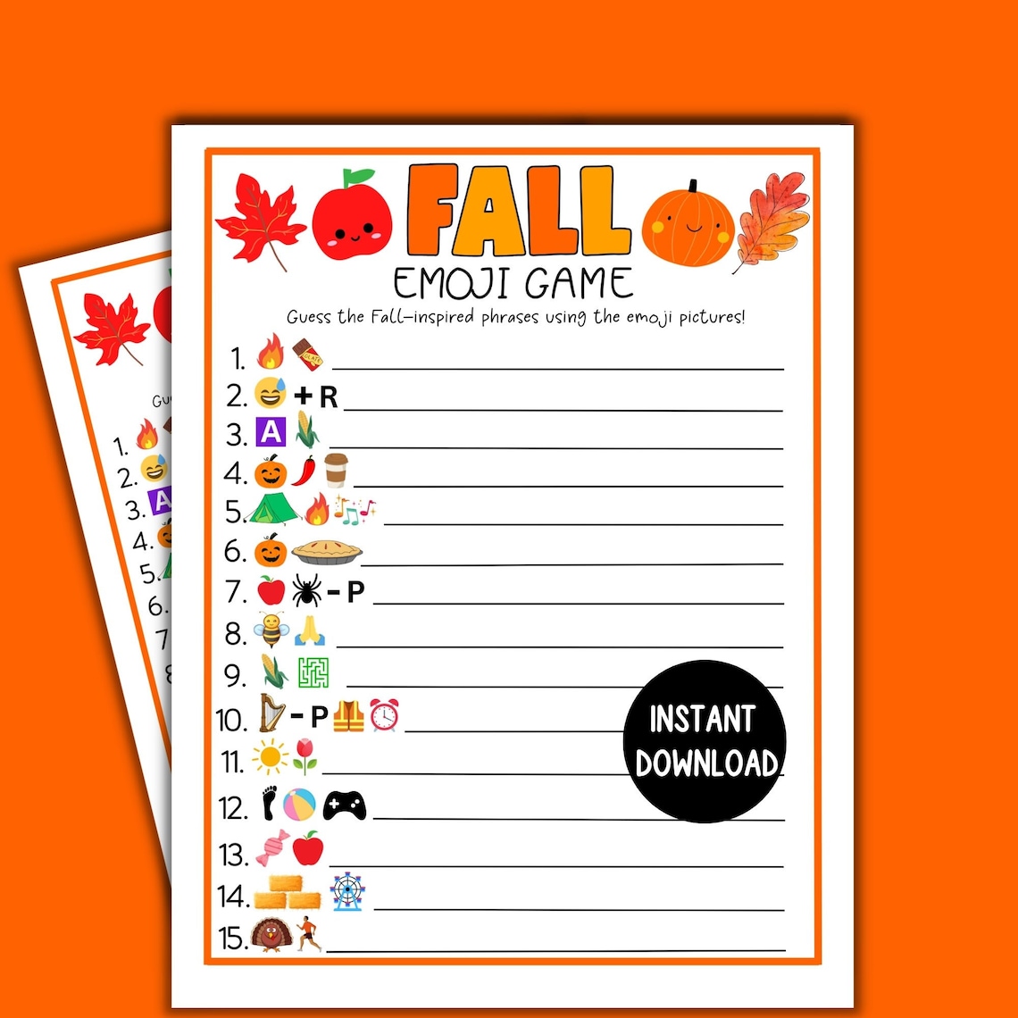 Fall Emoji Game, Printable Fall Game for Kids and Adults and Classrooms ...