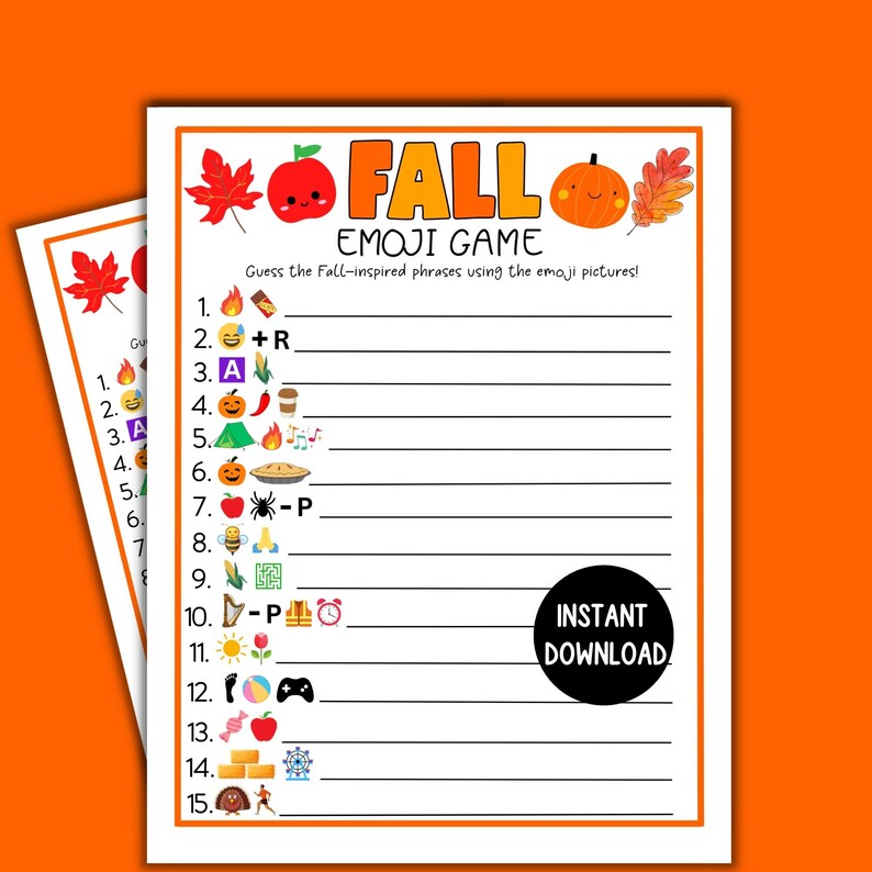 Fall Emoji Game, Printable Fall Game for Kids and Adults and Classrooms ...