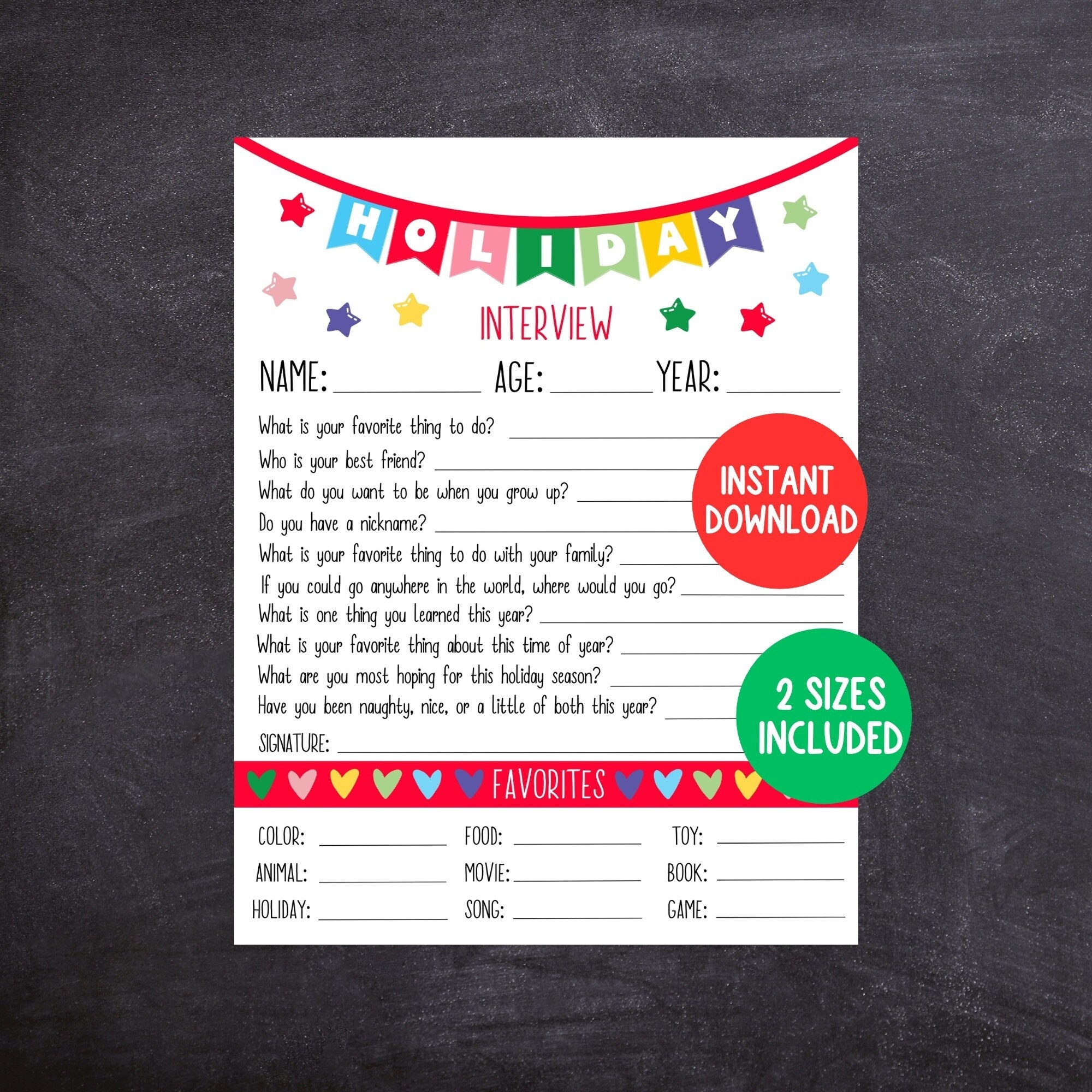 Kids Holiday Interview, Printable Holiday Questionnaire, Annual Holiday ...