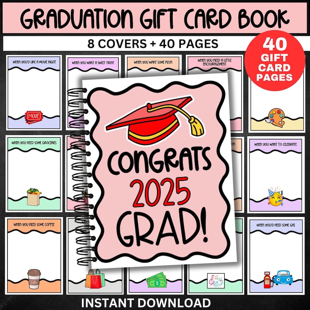 Printable Graduation Gift Card Book, High School Graduation Gift ...