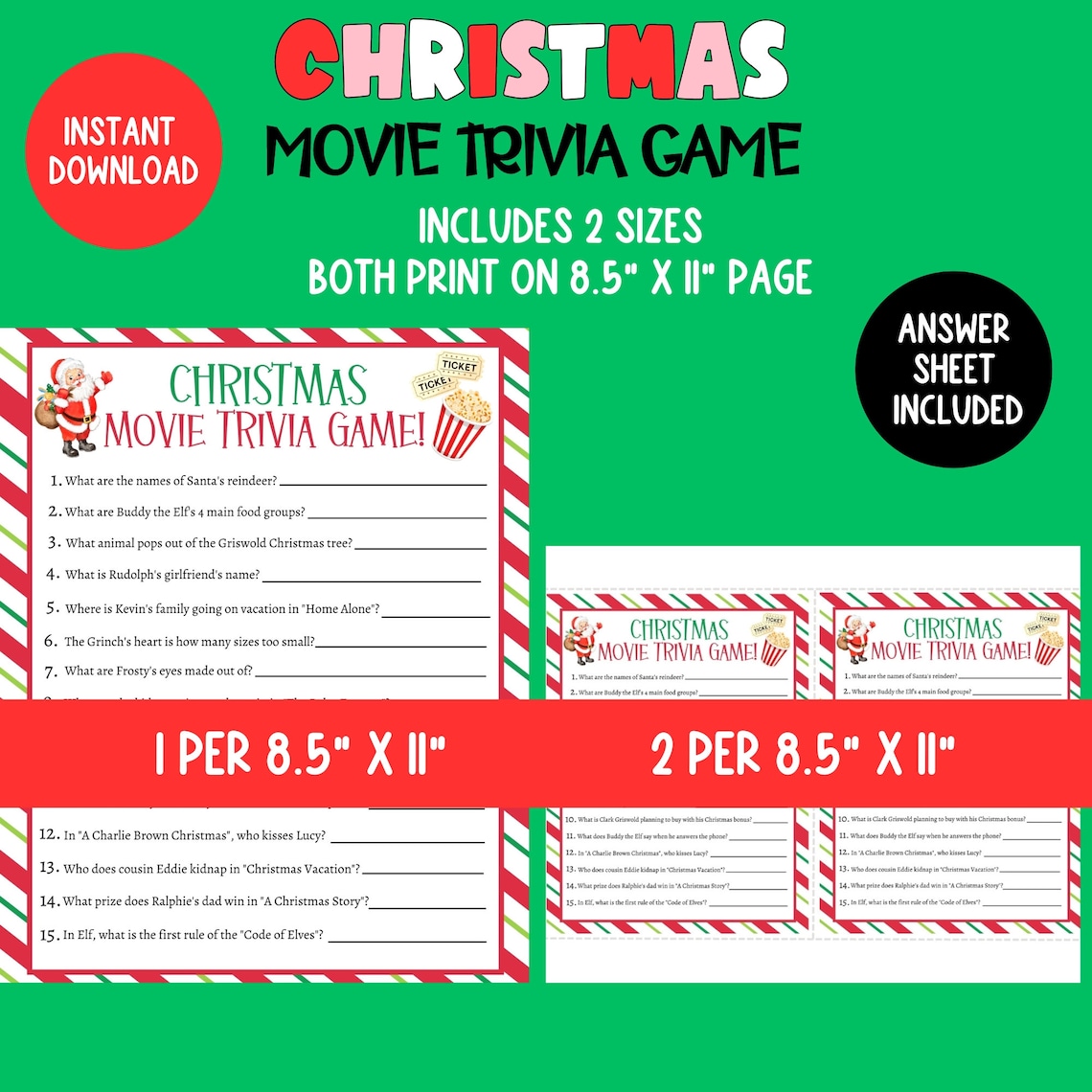Christmas Movie Trivia Game, Christmas Printable Game, Christmas Party ...