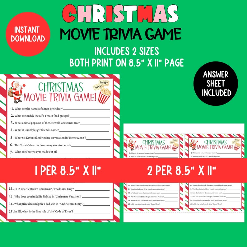 Christmas Movie Trivia Game, Christmas Printable Game, Christmas Party ...
