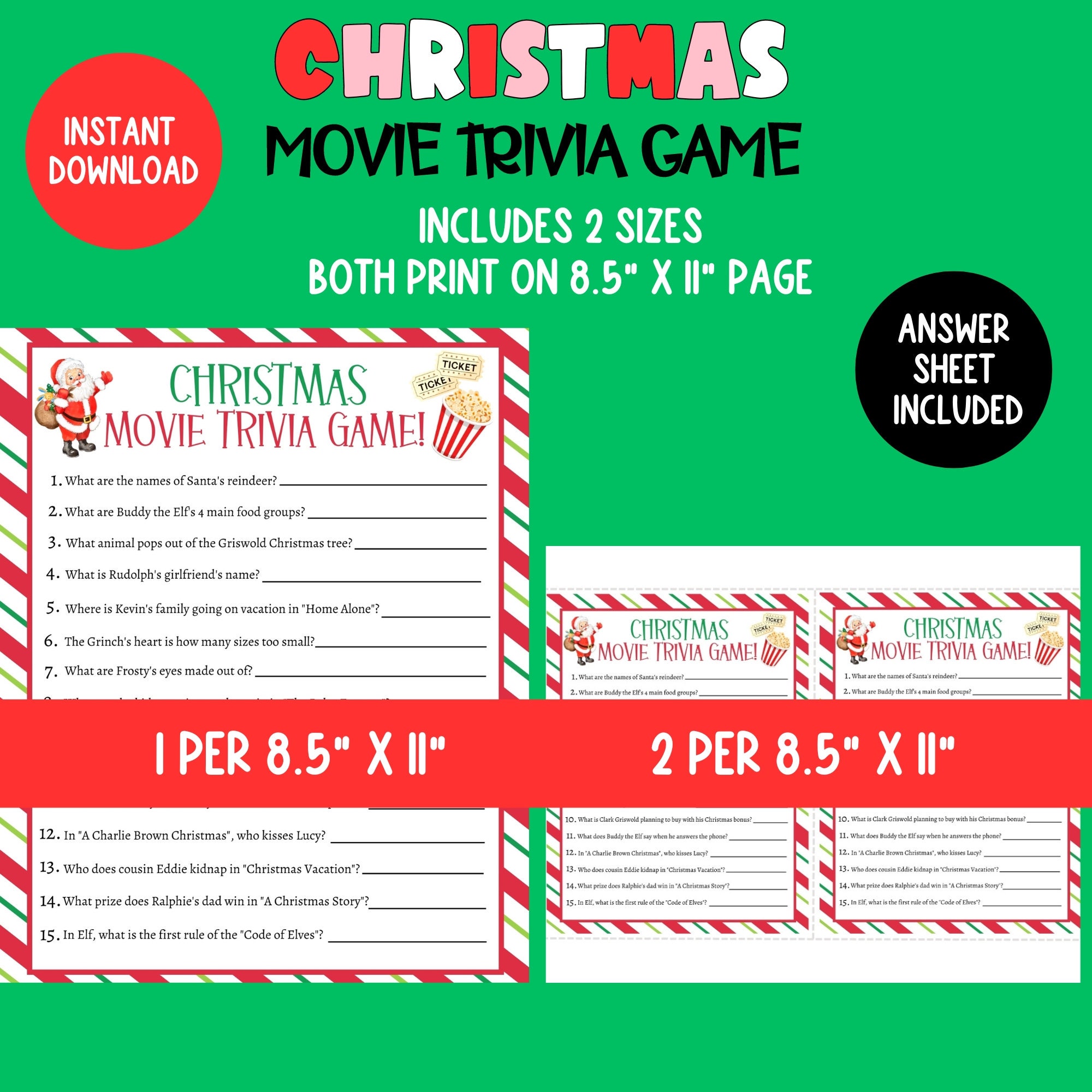 Christmas Movie Trivia Game, Christmas Printable Game, Christmas Party ...