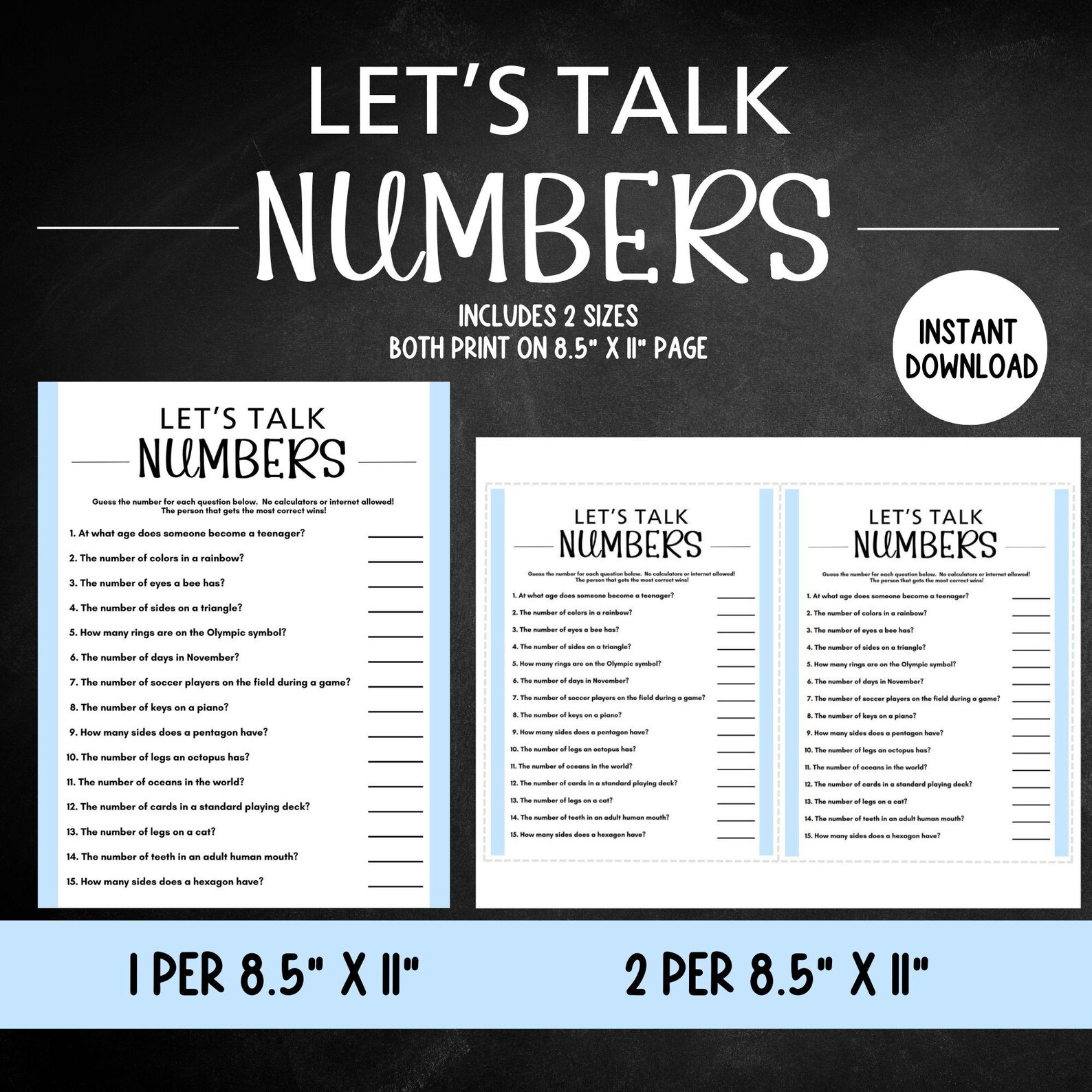 Icebreaker Game, Printable Lets Talk Numbers Game, Printable Trivia ...