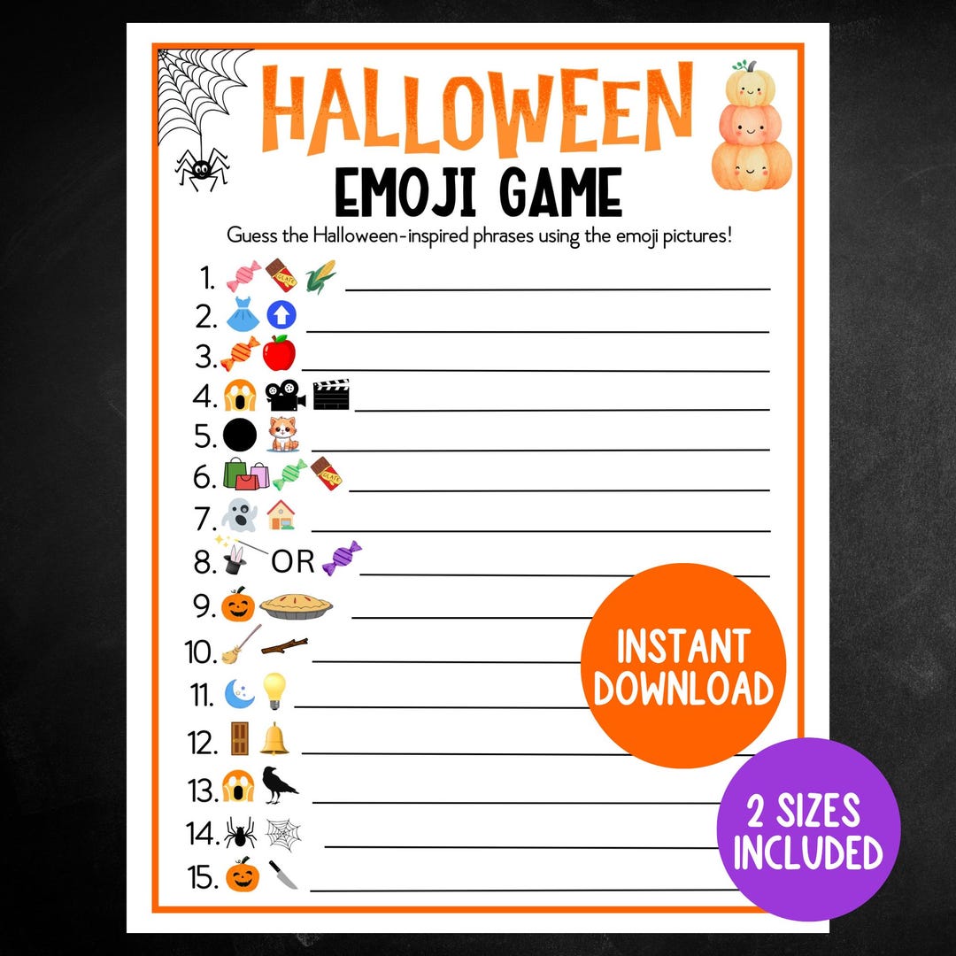 Halloween Emoji Game, Printable Halloween Activity, Fall Party Game ...