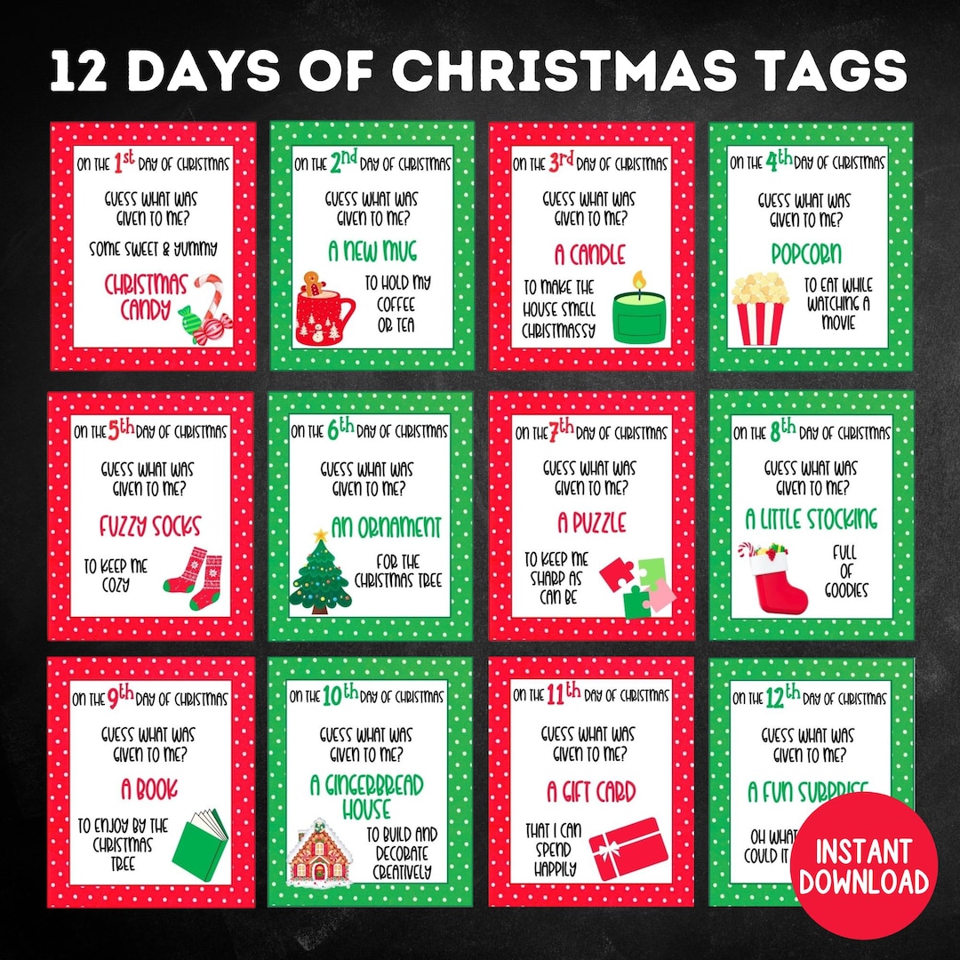 12 Days of Christmas Tags, Printable 12 Days of Christmas Gift Tags ...