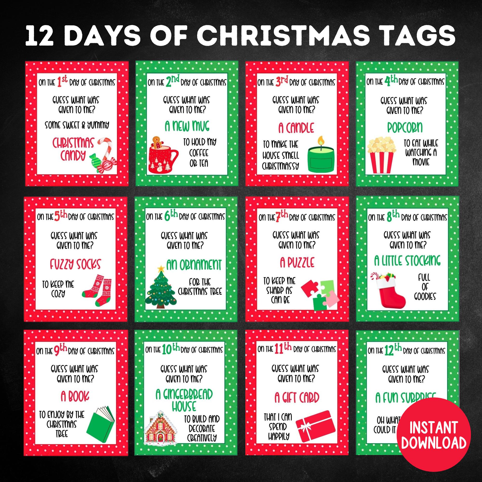 12 Days of Christmas Tags, Printable 12 Days of Christmas Gift Tags ...