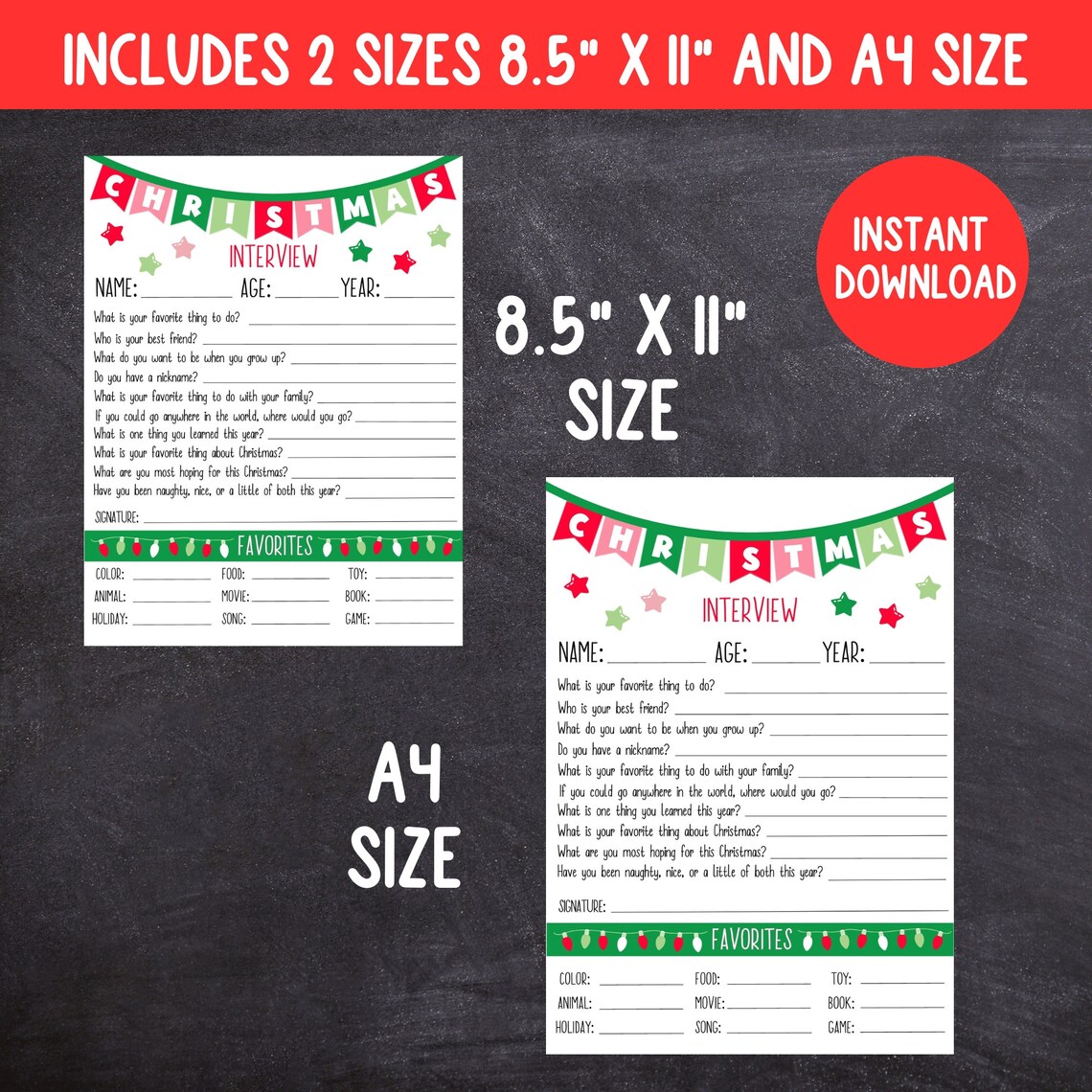 Kids Christmas Interview, Printable Christmas Questionnaire, Annual ...