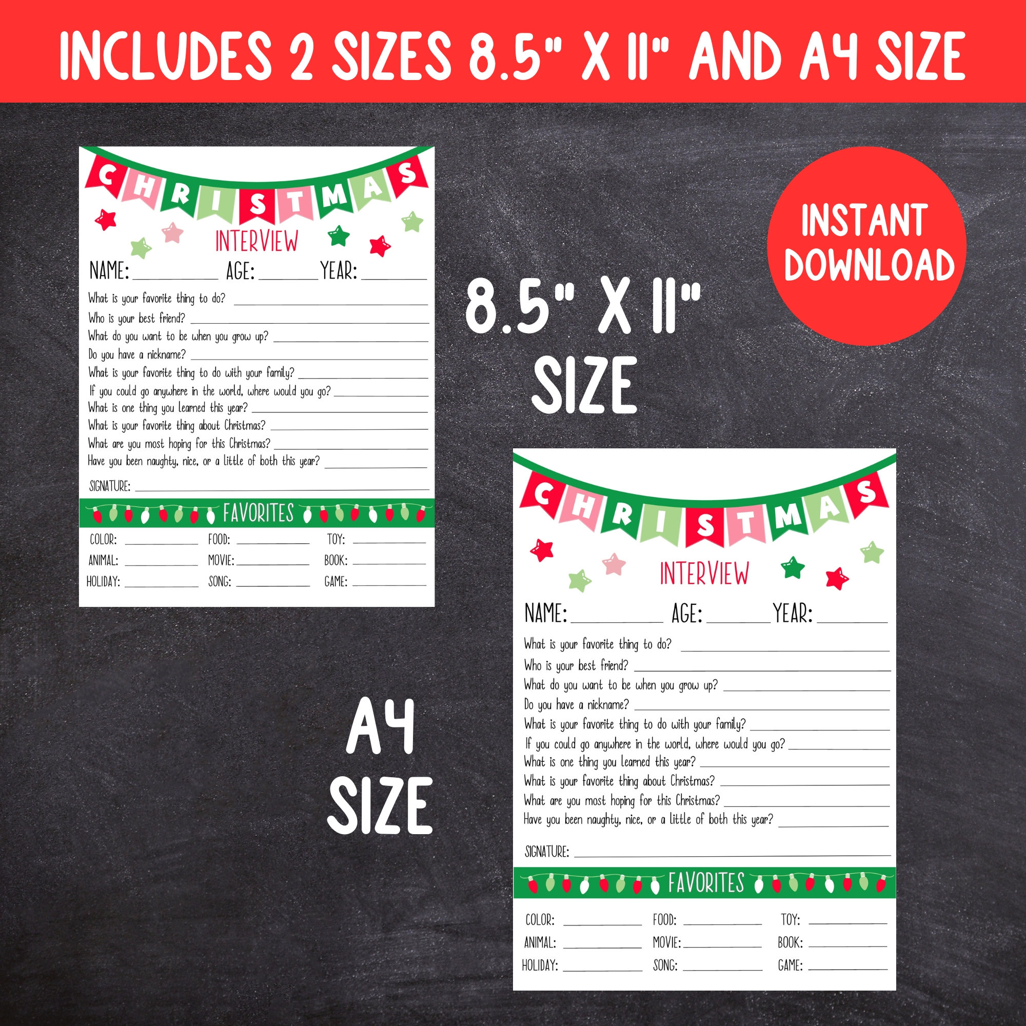 Kids Christmas Interview, Printable Christmas Questionnaire, Annual ...