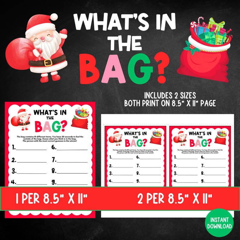 What's in the Bag Christmas Game, Printable Christmas Party Game ...
