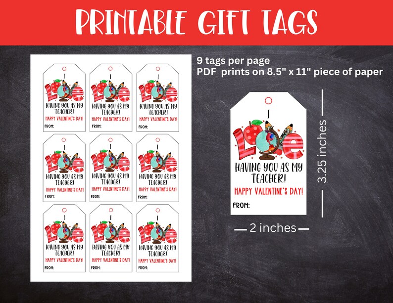 Valentines Teacher Gift Tags, Printable Teacher Gift Tags for ...