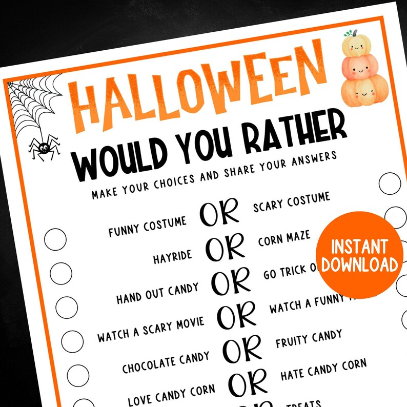 Halloween Game, Printable Halloween Party Game, Would You Rather Game ...