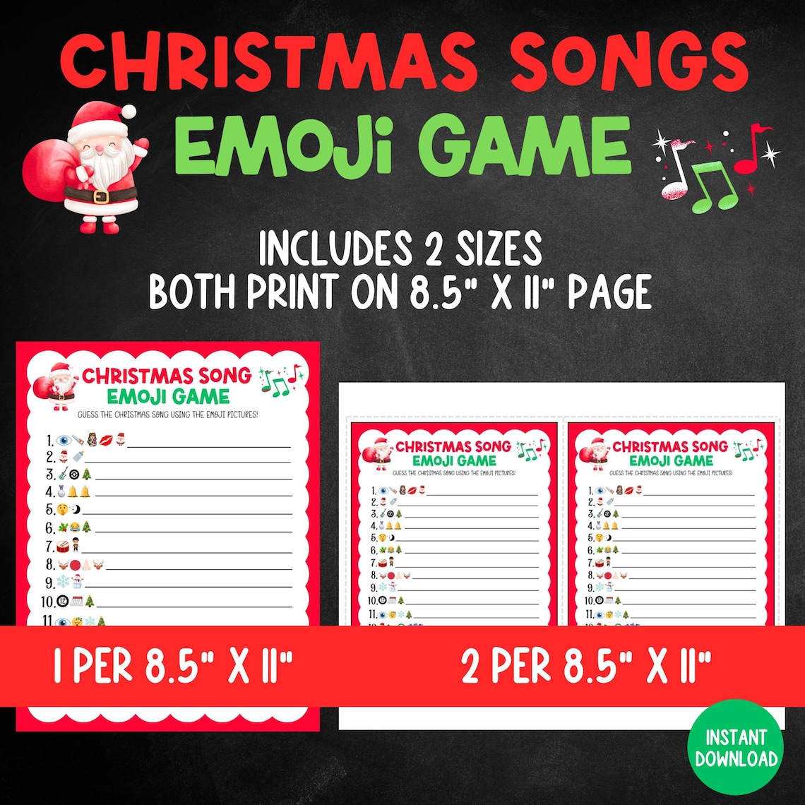 Christmas Songs Emoji Game, Printable Christmas Game, Christmas Songs ...