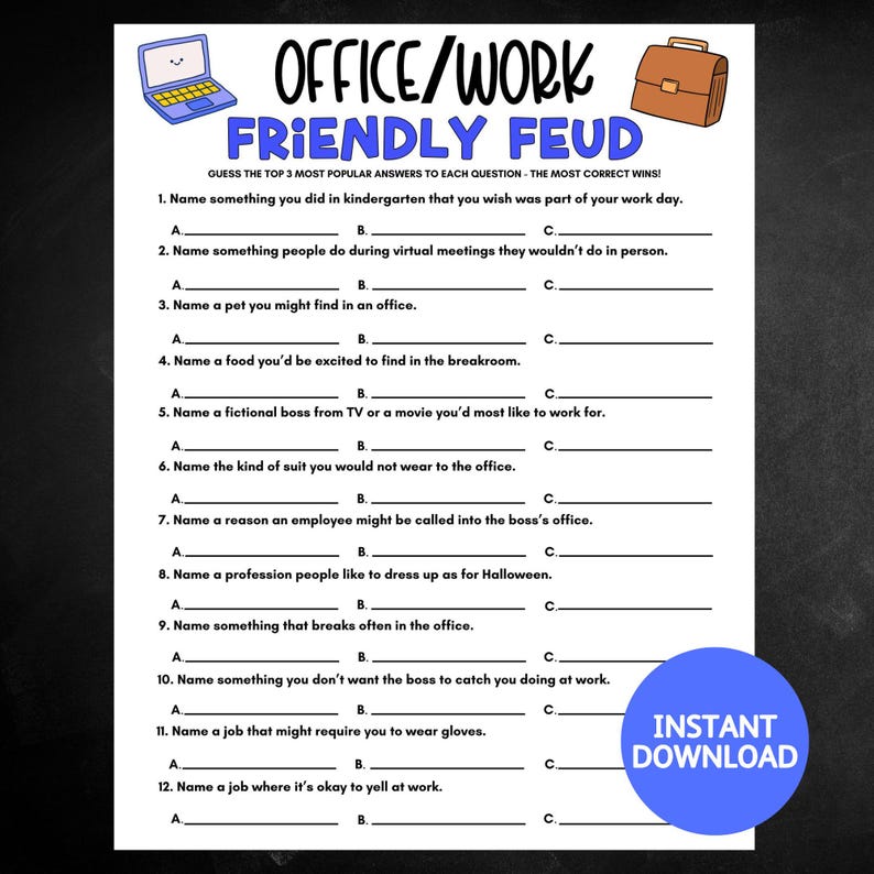 Office Friendly Feud Game, Printable Office Party Game, Easy Friendly ...