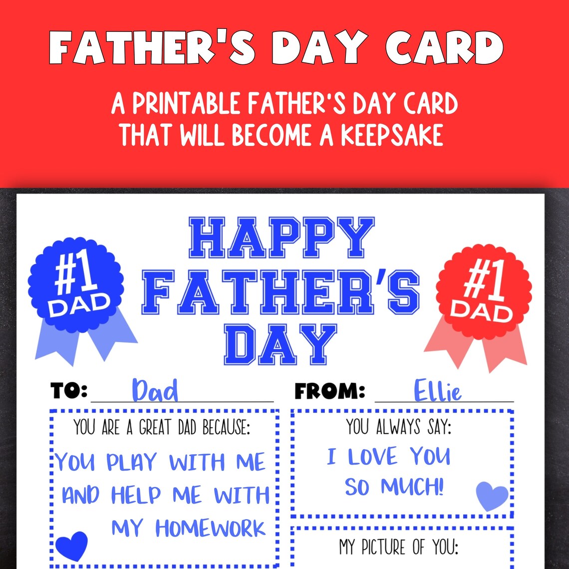 Fathers Day Card From Kids, Printable Kids Father's Day, Fill in the ...