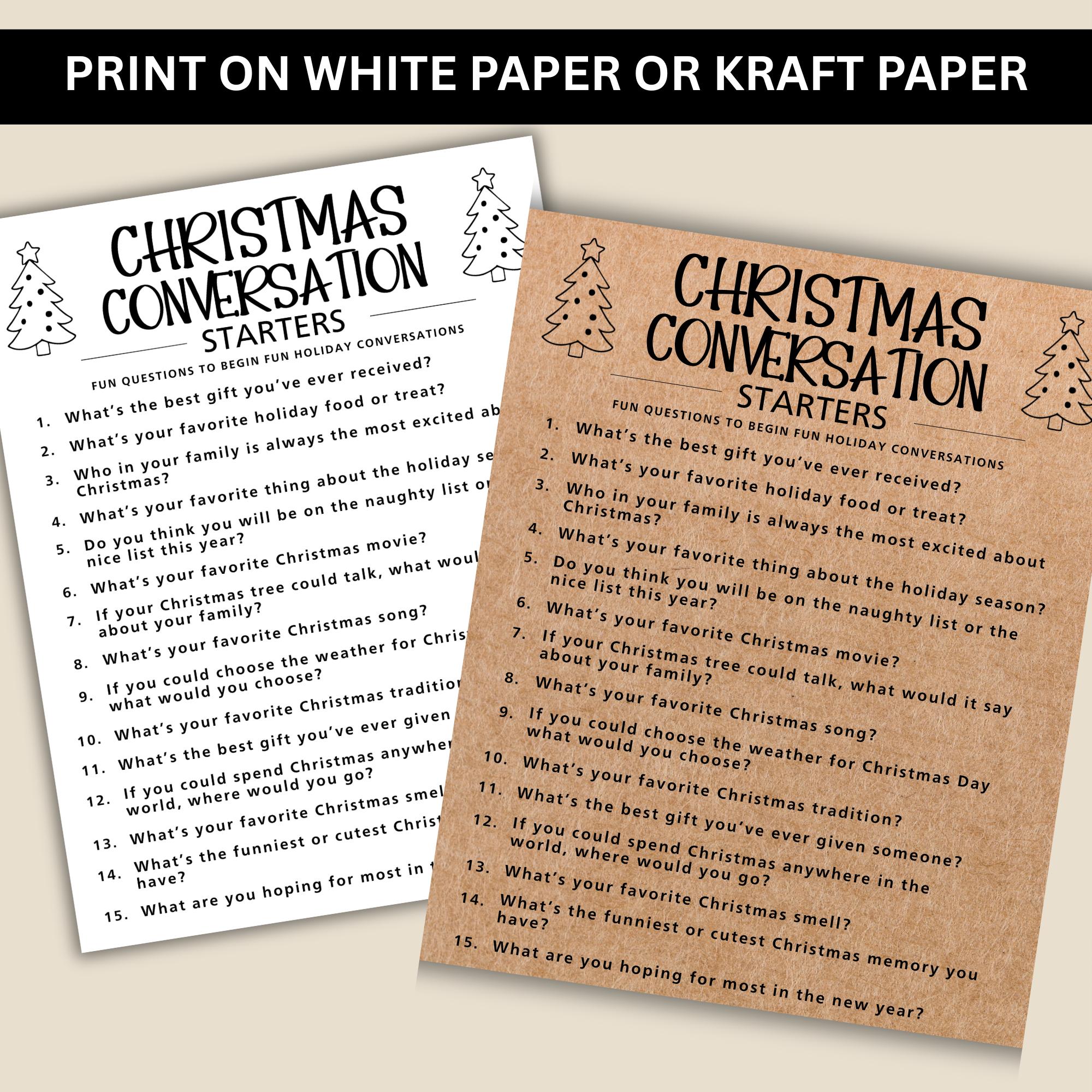 Christmas Conversation Starters, Printable Holiday Icebreaker for Kids ...