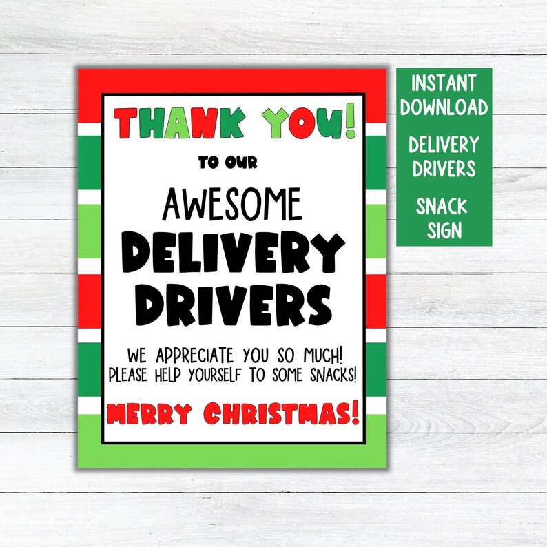 Delivery Driver Snack Sign, Printable Thank You Sign for Delivery ...