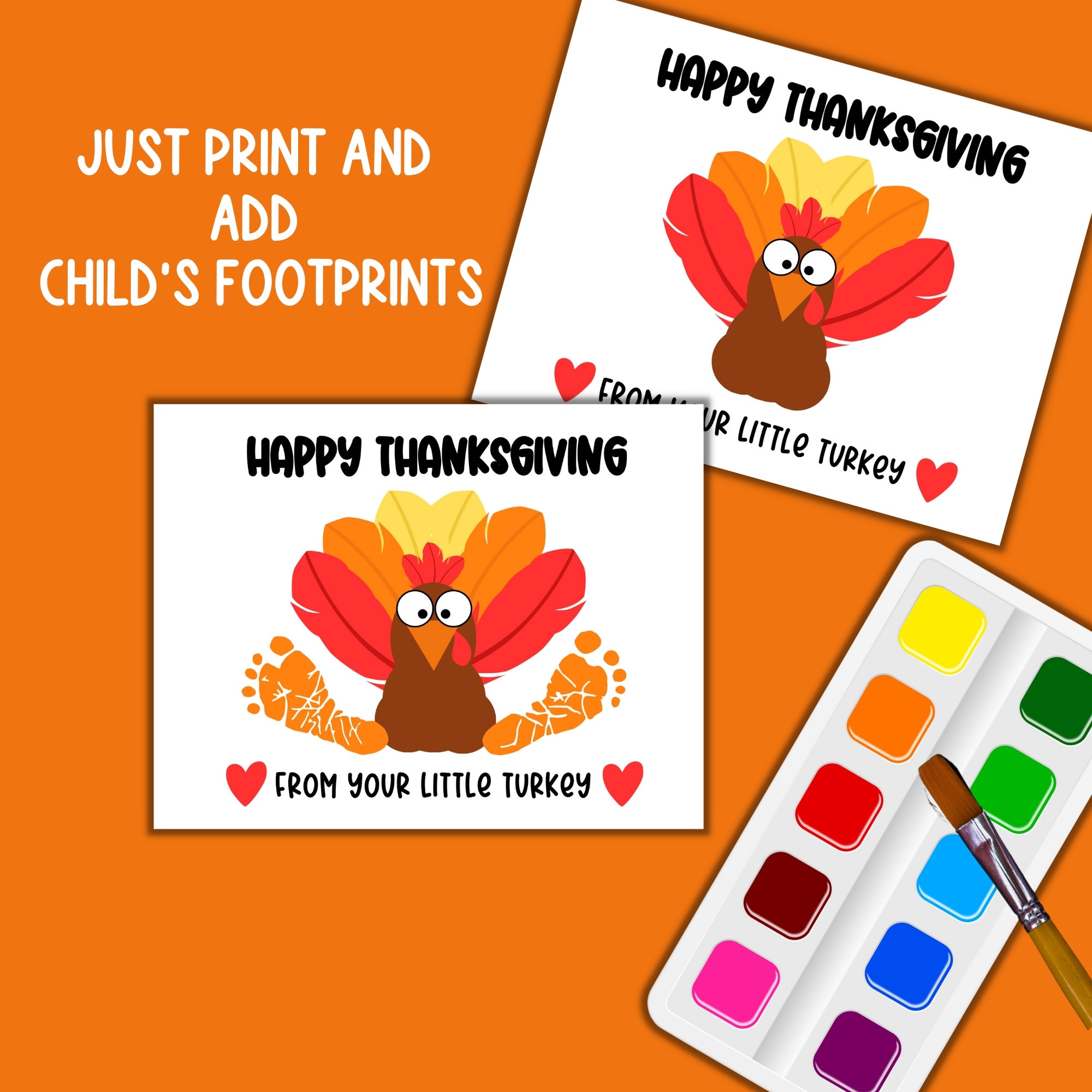 Turkey Footprint Craft, Printable Thanksgiving Kids and Baby Keepsake ...