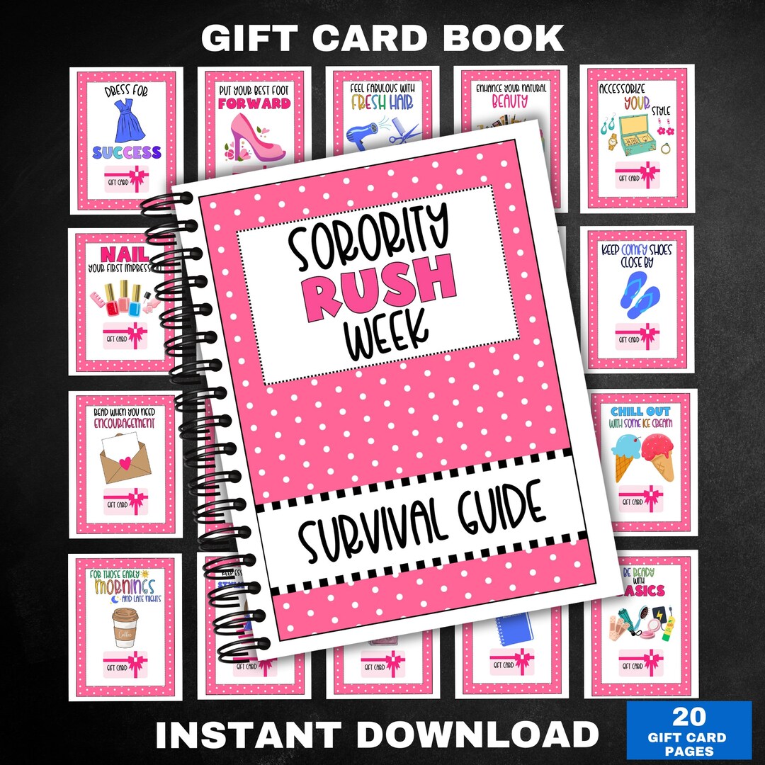Printable Sorority Rush Week Gift Card Book, Sorority Recruitment Gift ...