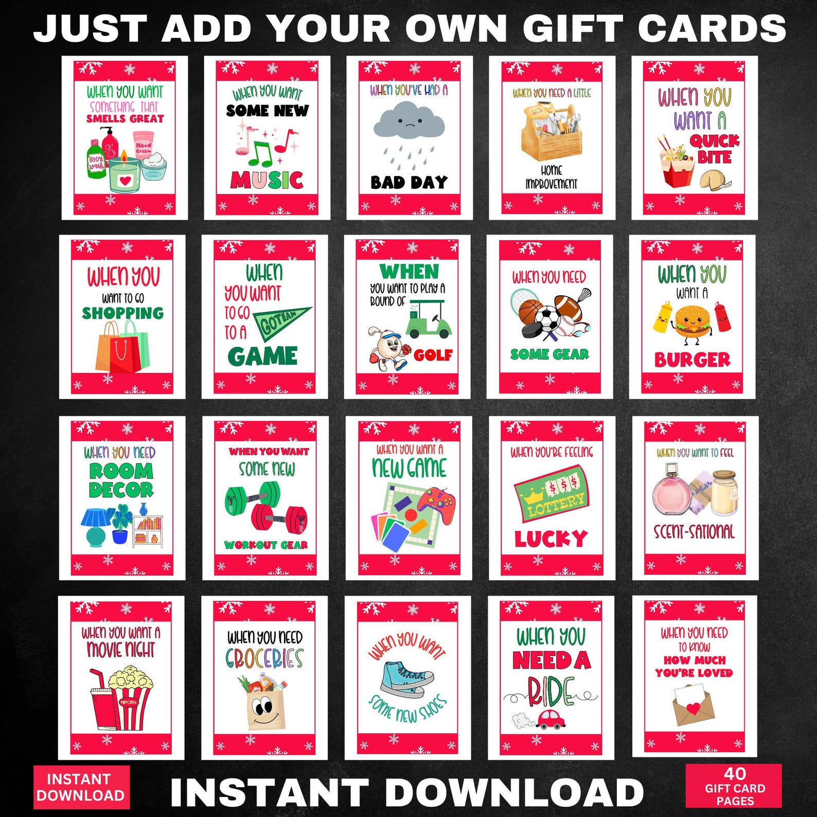 Christmas Gift for Teachers, Printable Christmas Gift Card Book for ...