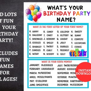 What's Your Birthday Party Name Game WITH Name Tags & Sign, Birthday ...