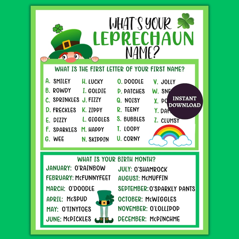 Leprechaun Name Game, What's Your Leprechaun Name, St. Patricks Day Fun ...