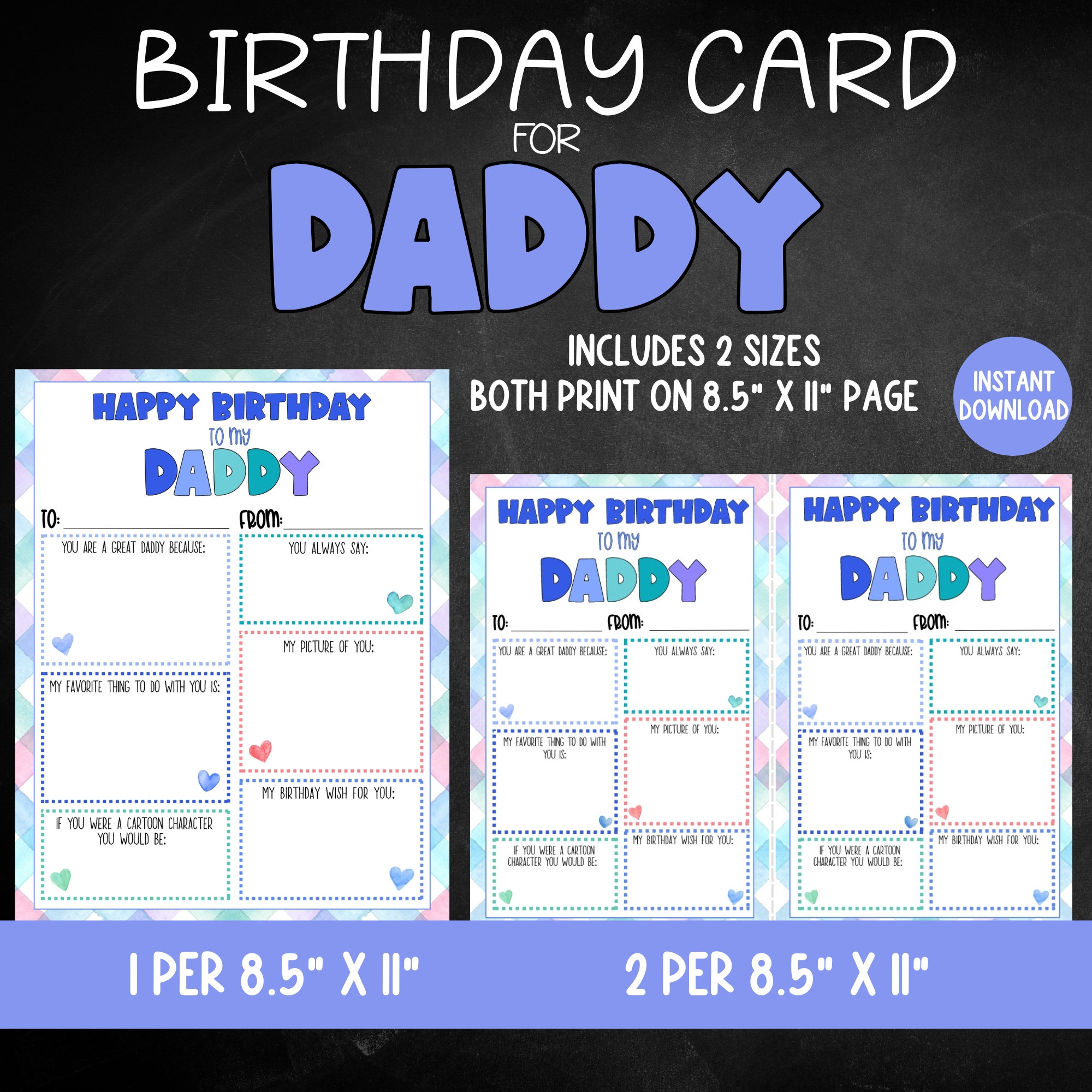 Birthday Card for Daddy, Printable Kids Birthday Card for Daddy, Dad ...