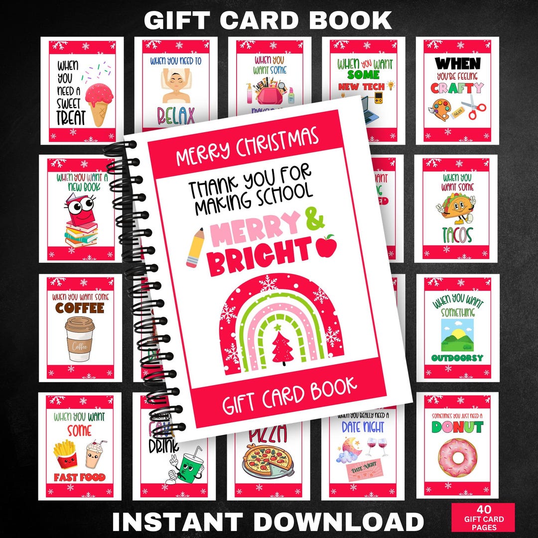 Christmas Gift for Teachers, Printable Christmas Gift Card Book for ...