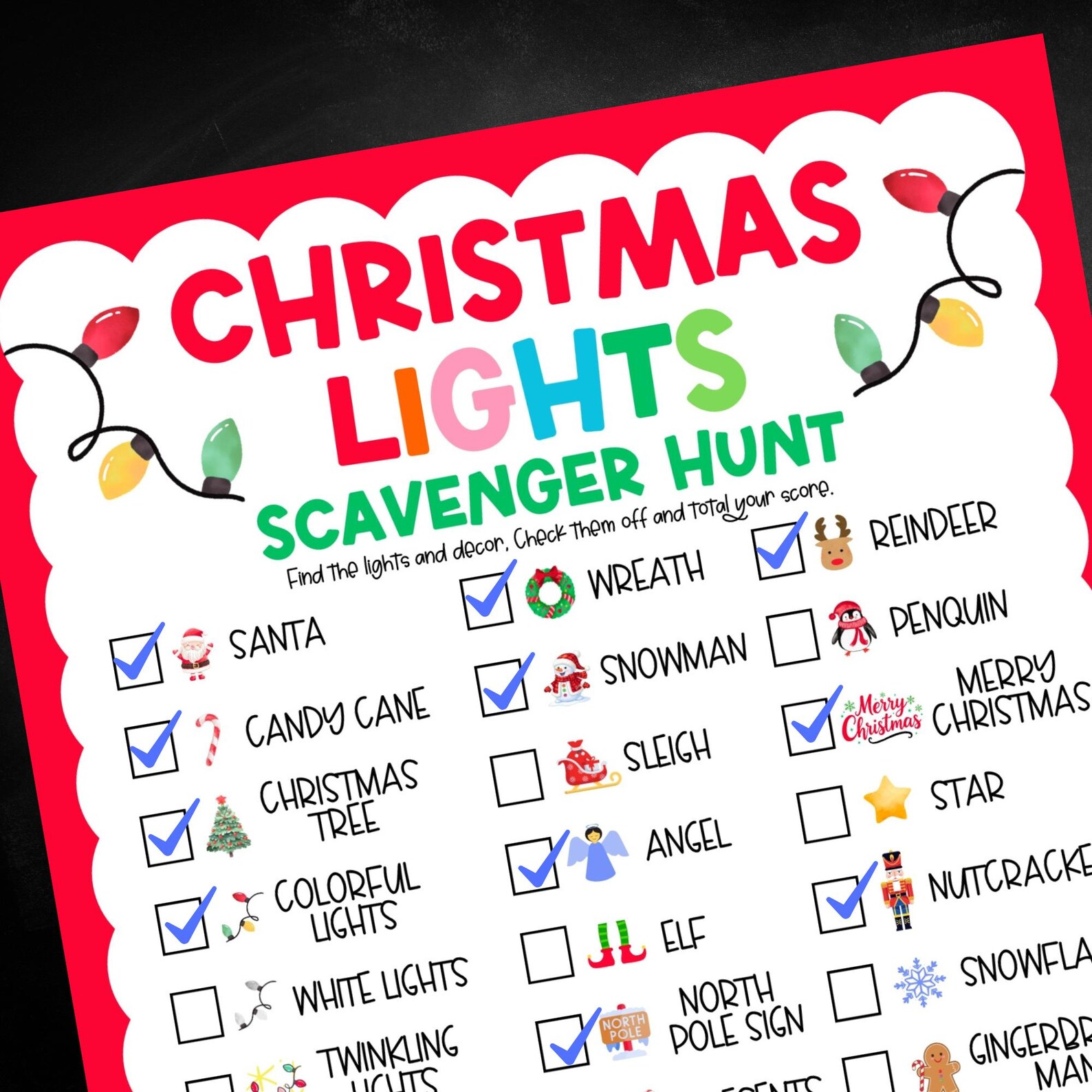 Christmas Lights Scavenger Hunt, Printable Outdoor Christmas Game ...