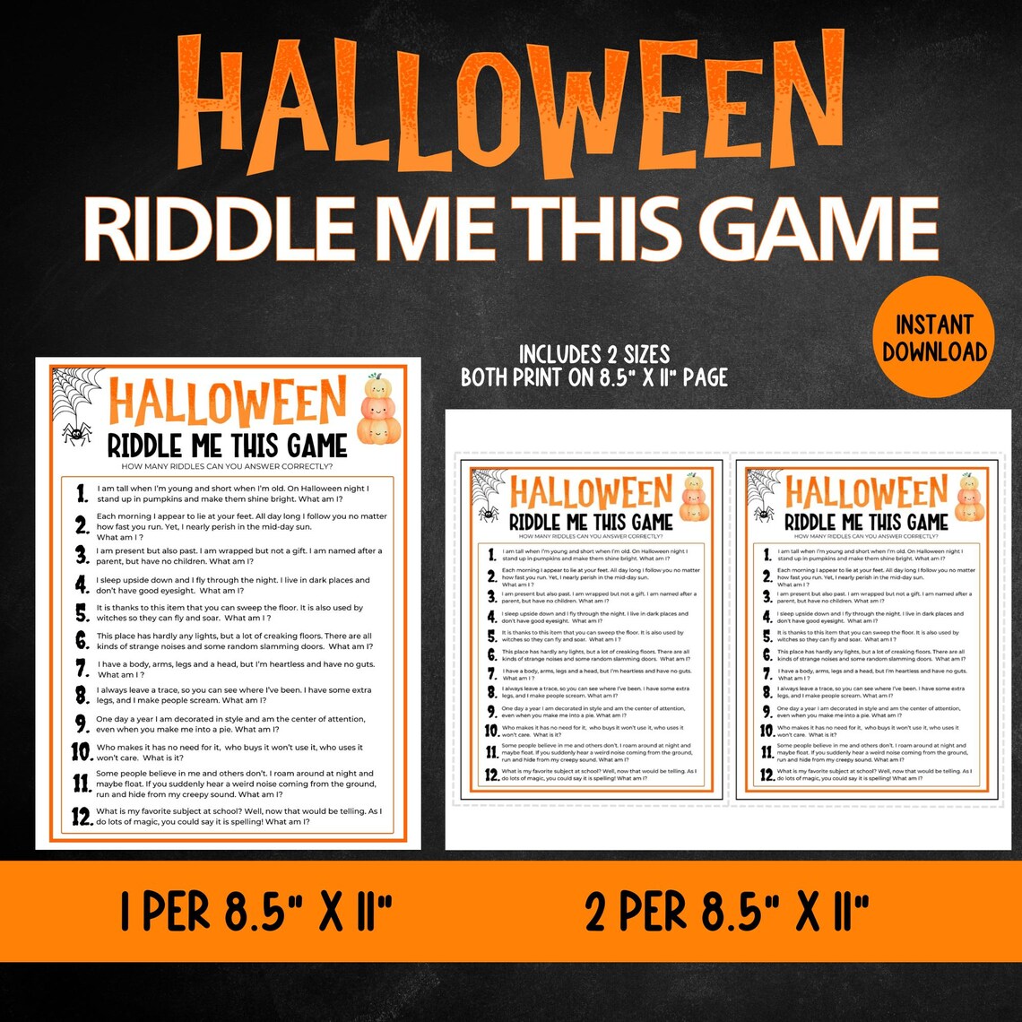 Halloween Riddle Me This, Halloween Trivia Game, Halloween Party Game ...