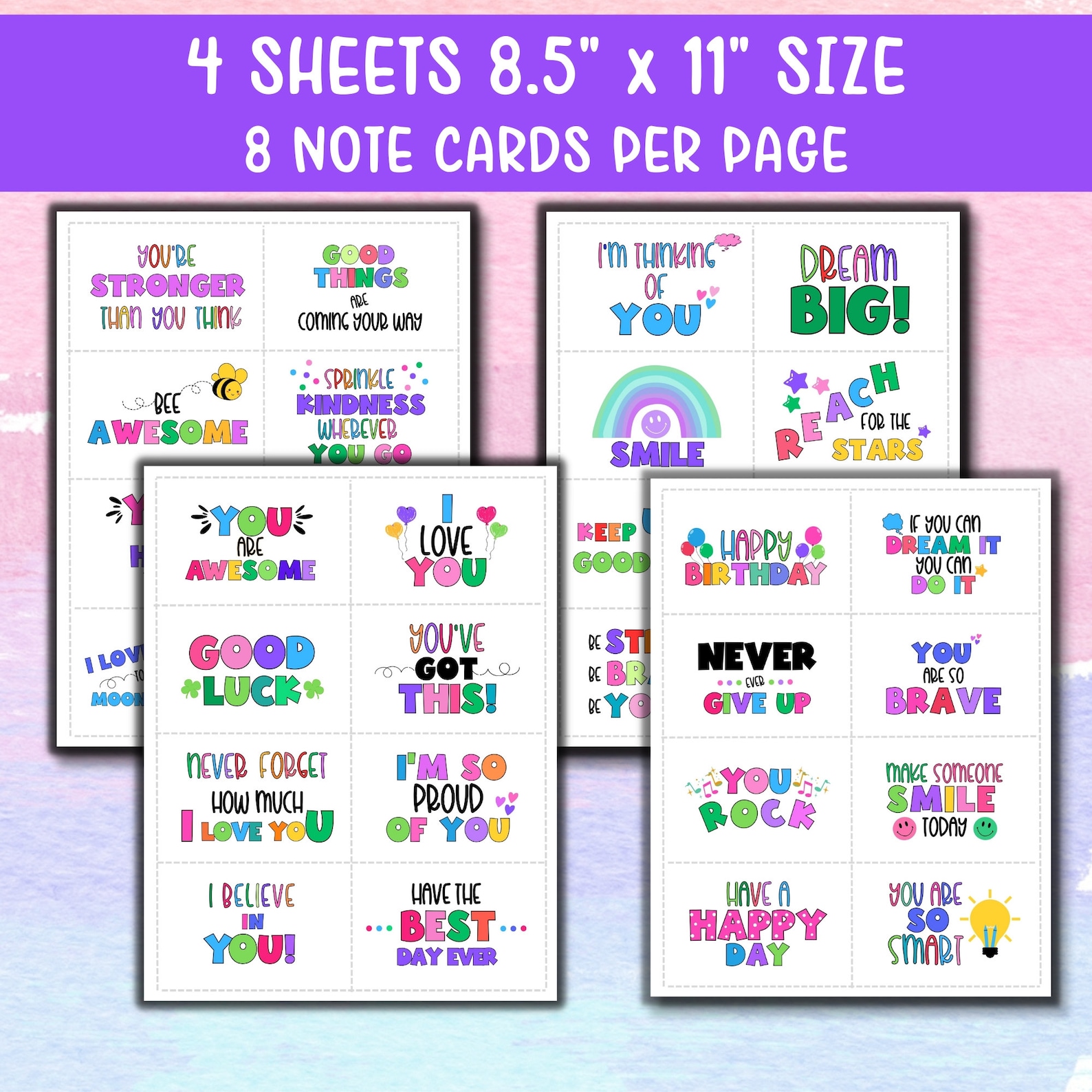 Lunchbox Notes for Kids, Printable Note Cards, Positive and Inspiring ...