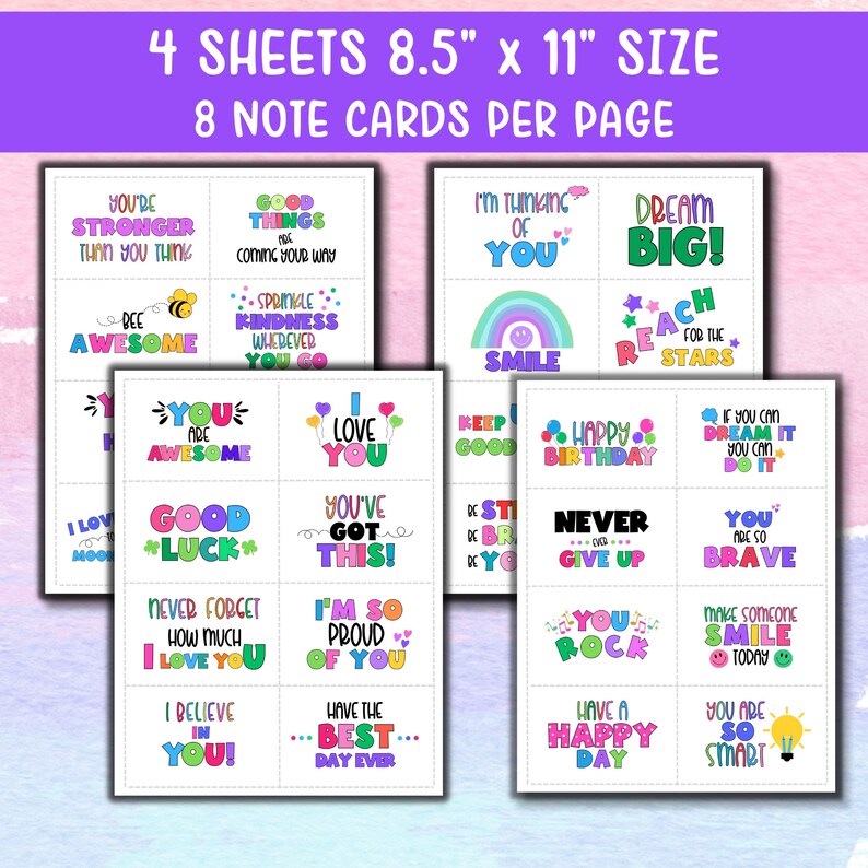 Lunchbox Notes for Kids, Printable Note Cards, Positive and Inspiring ...