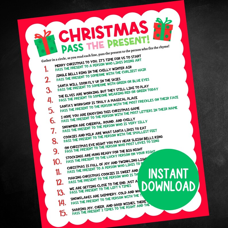 Pass the Present Christmas Game, Printable Group Christmas Game, Fun ...