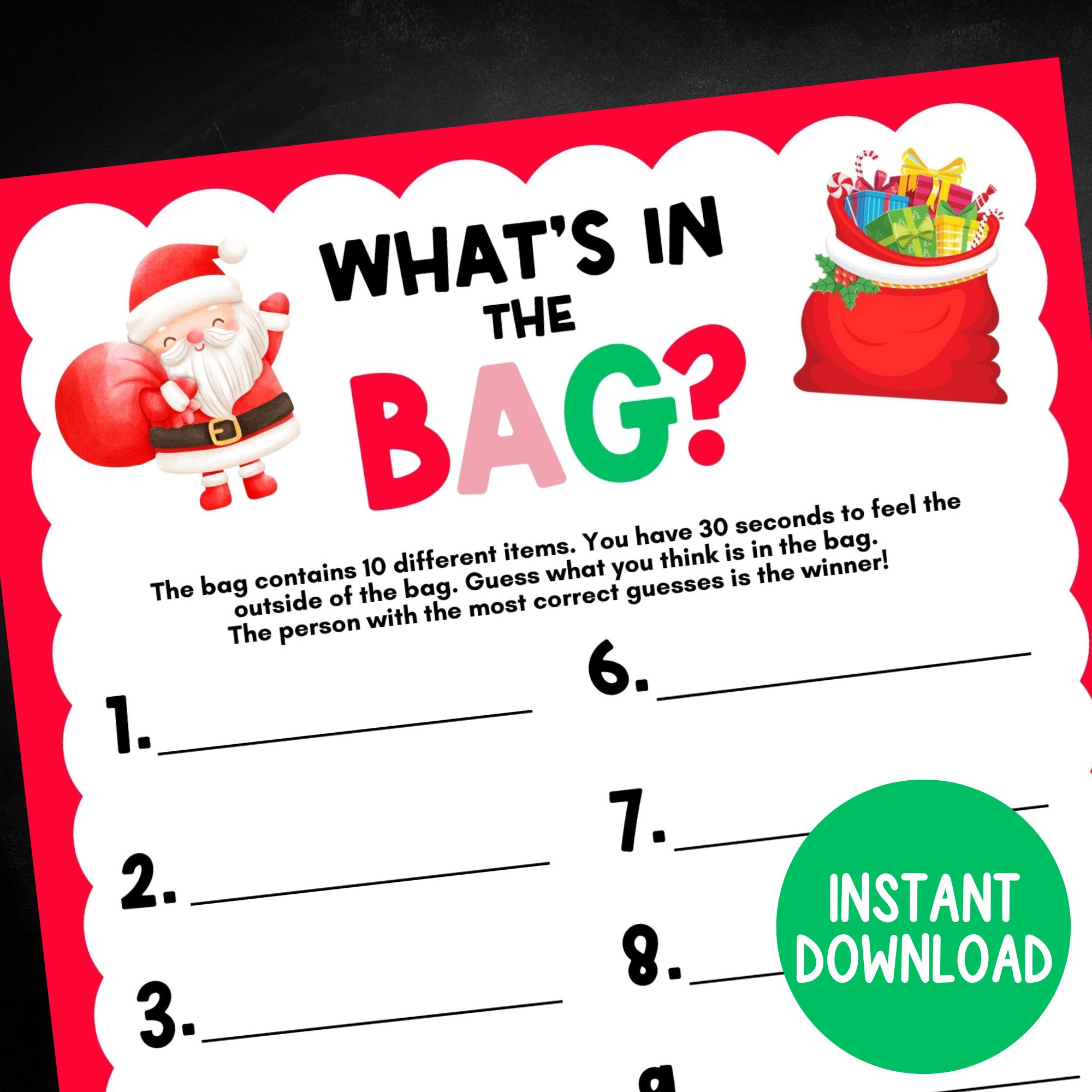 What's in the Bag Christmas Game, Printable Christmas Party Game ...