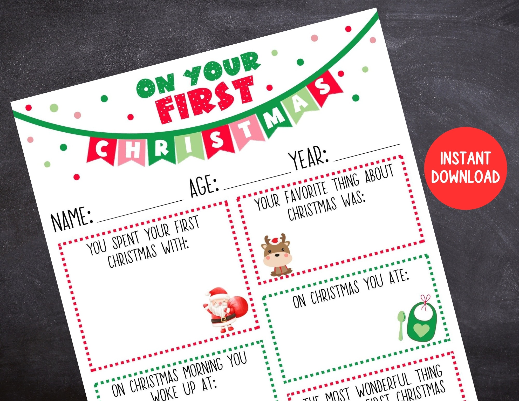 Baby's First Christmas Form, Printable Christmas Keepsake for Baby ...