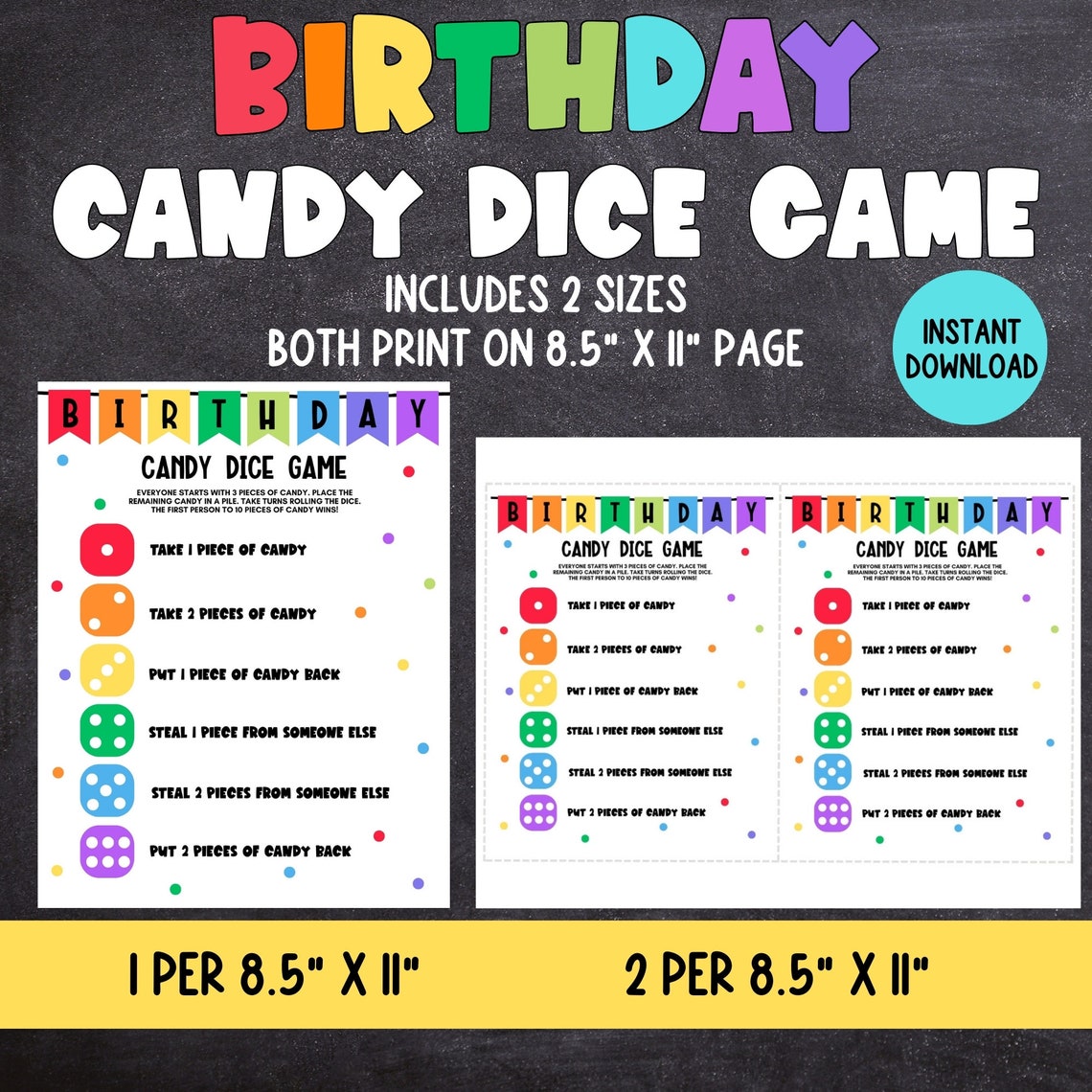 Birthday Candy Dice Game, Printable Birthday Party Game, Fun Birthday ...