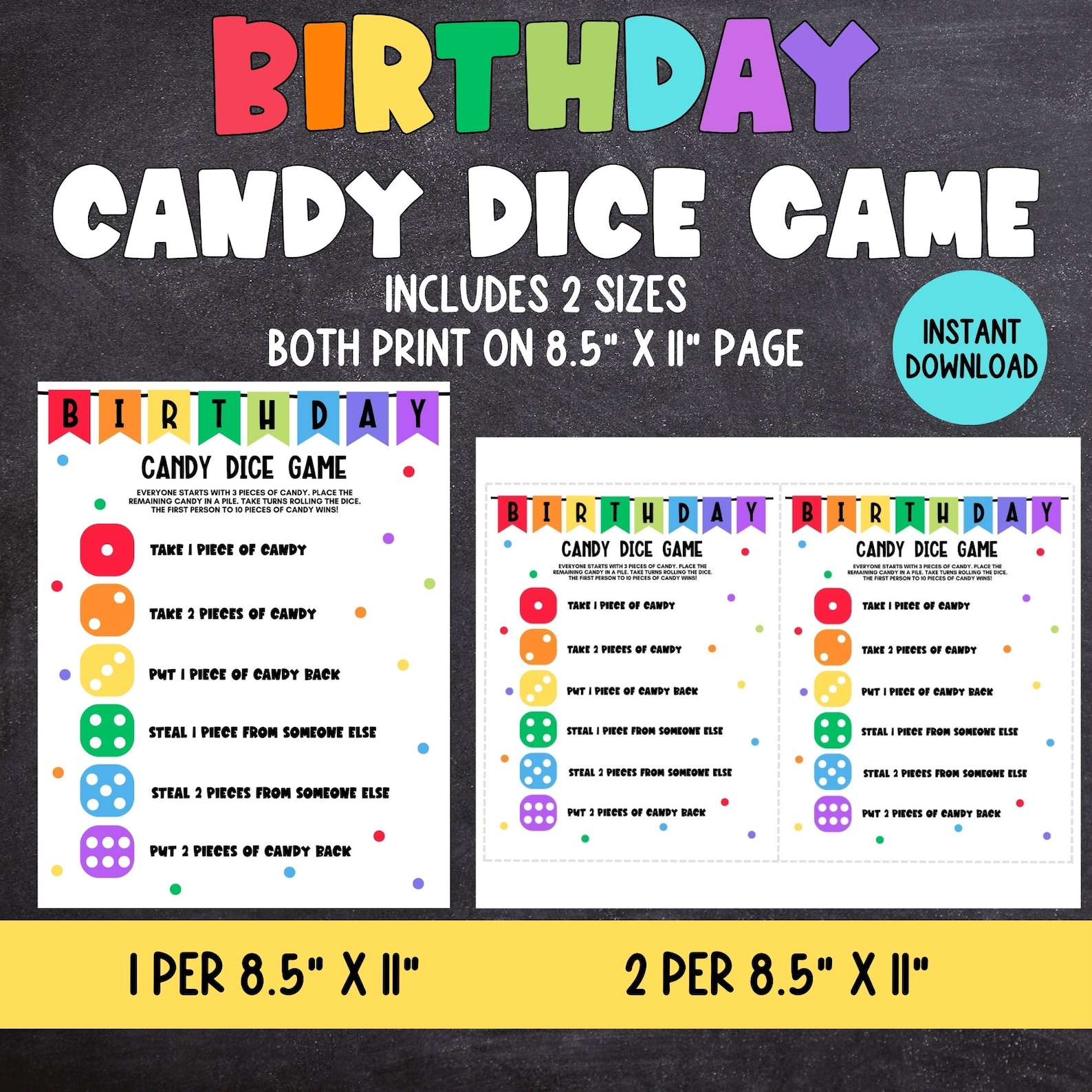Birthday Candy Dice Game, Printable Birthday Party Game, Fun Birthday ...