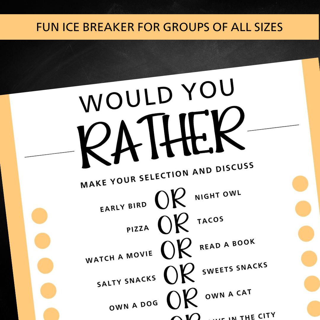 Icebreaker Game, Printable Would You Rather Game, Printable Pastel ...