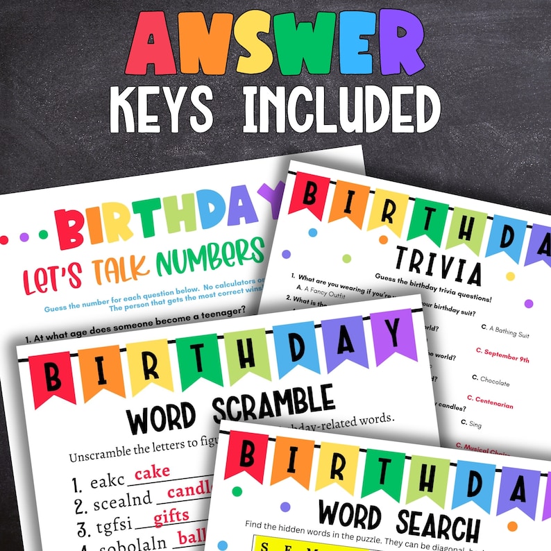 Birthday Party Games, Printable Birthday Game Bundle, Birthday Games ...