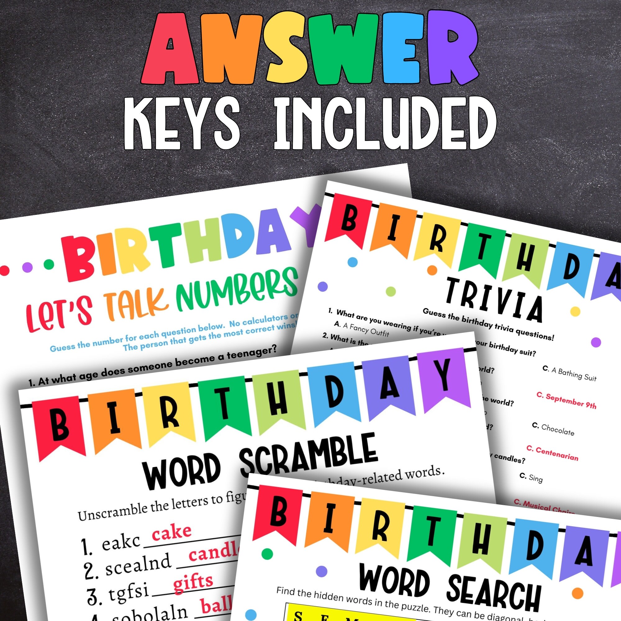 Birthday Party Games, Printable Birthday Game Bundle, Birthday Games ...
