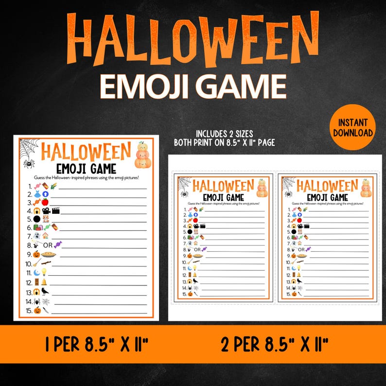 Halloween Emoji Game, Printable Halloween Activity, Fall Party Game ...