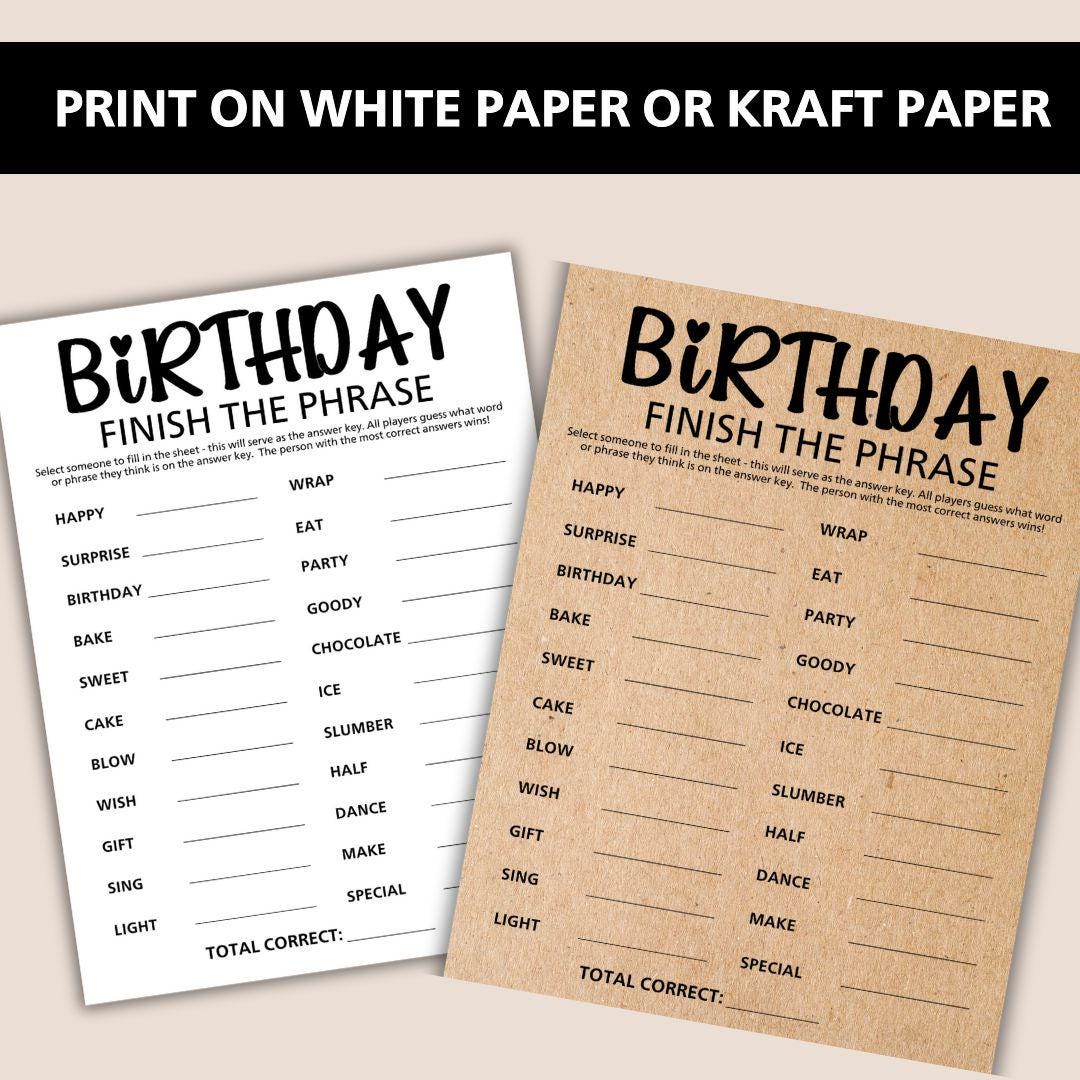 Birthday Game, Printable Finish the Phrase Game, Easy Party Starter ...