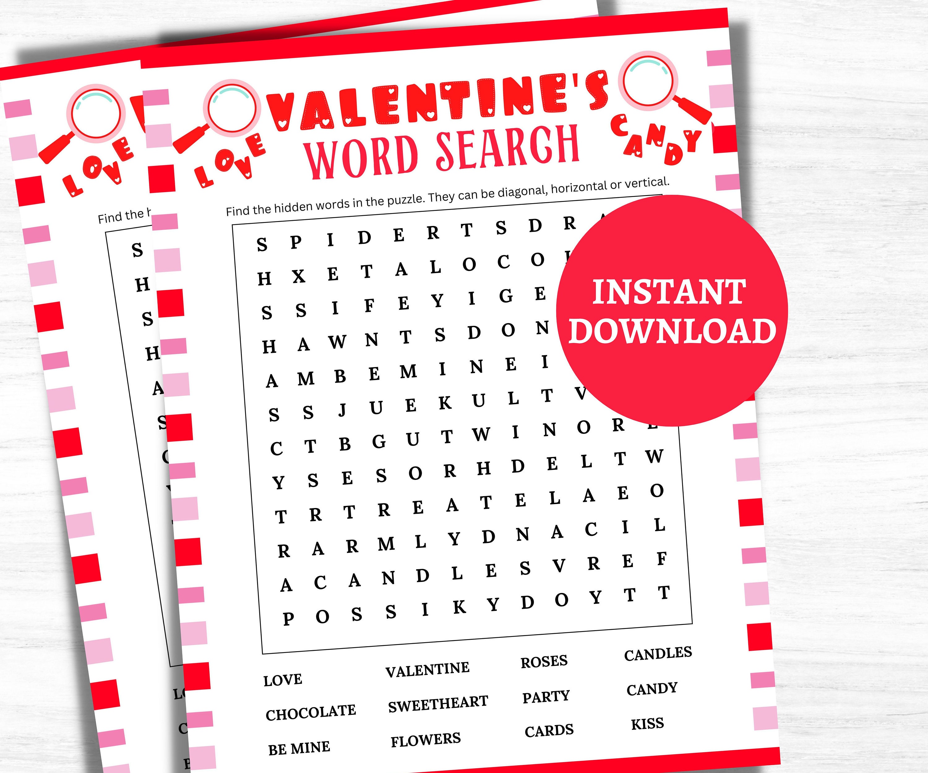 Valentine's Word Search Game, Fun Valentine's Printable Game, Valentine ...
