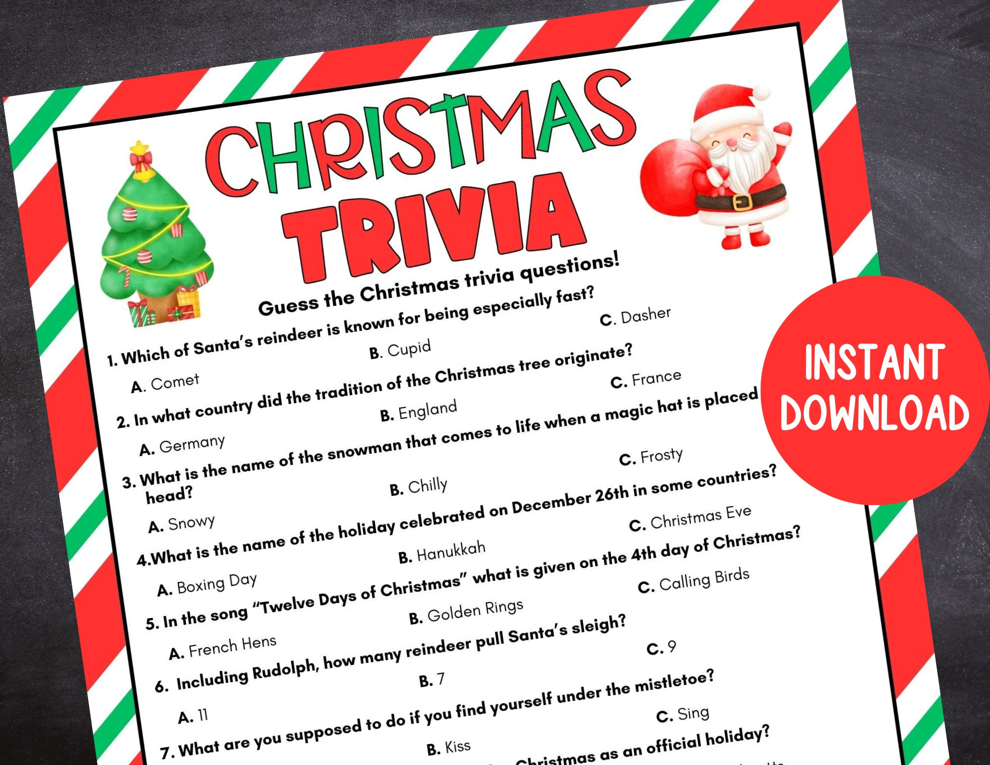 Christmas Trivia Game, Printable Christmas Party Game, Easy Christmas ...