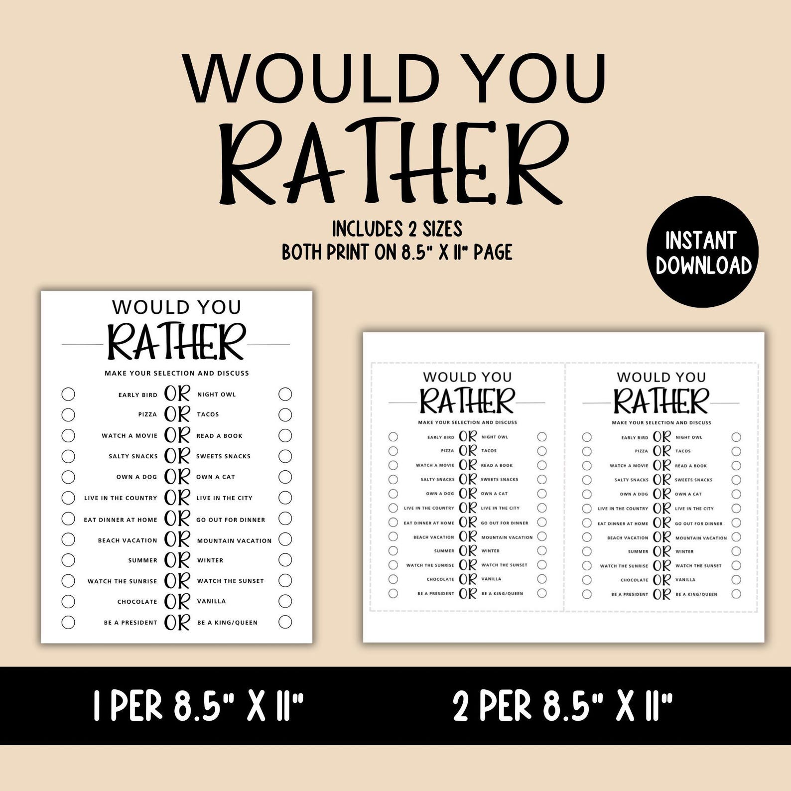 Icebreaker Game, Printable Would You Rather Game, Easy Party Starter ...