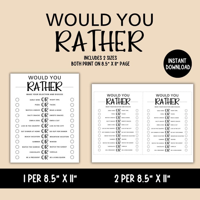 Icebreaker Game, Printable Would You Rather Game, Easy Party Starter ...