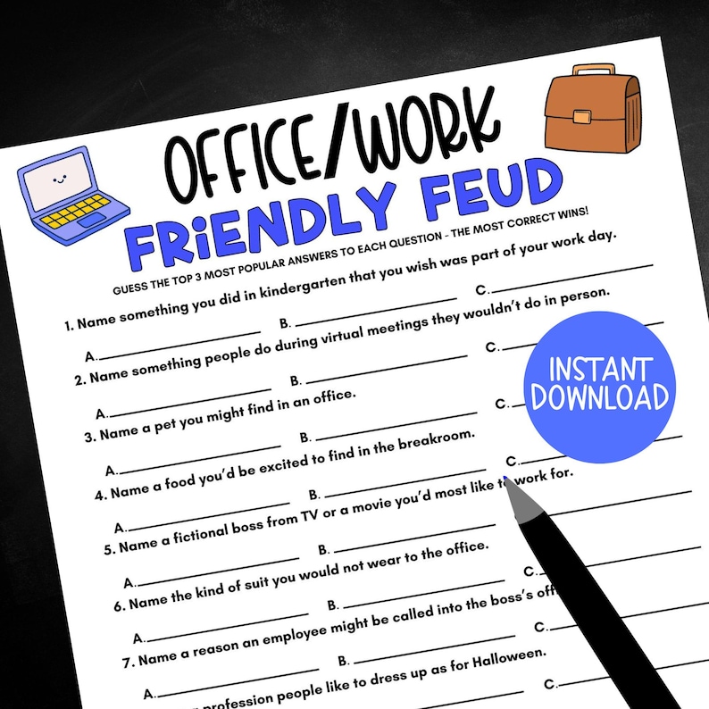 Office Friendly Feud Game, Printable Office Party Game, Easy Friendly ...