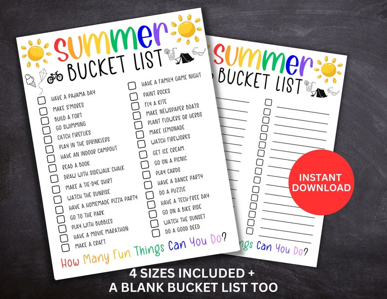 Summer Bucket List Printable for Kids, Things to Do During Summer, Fun ...