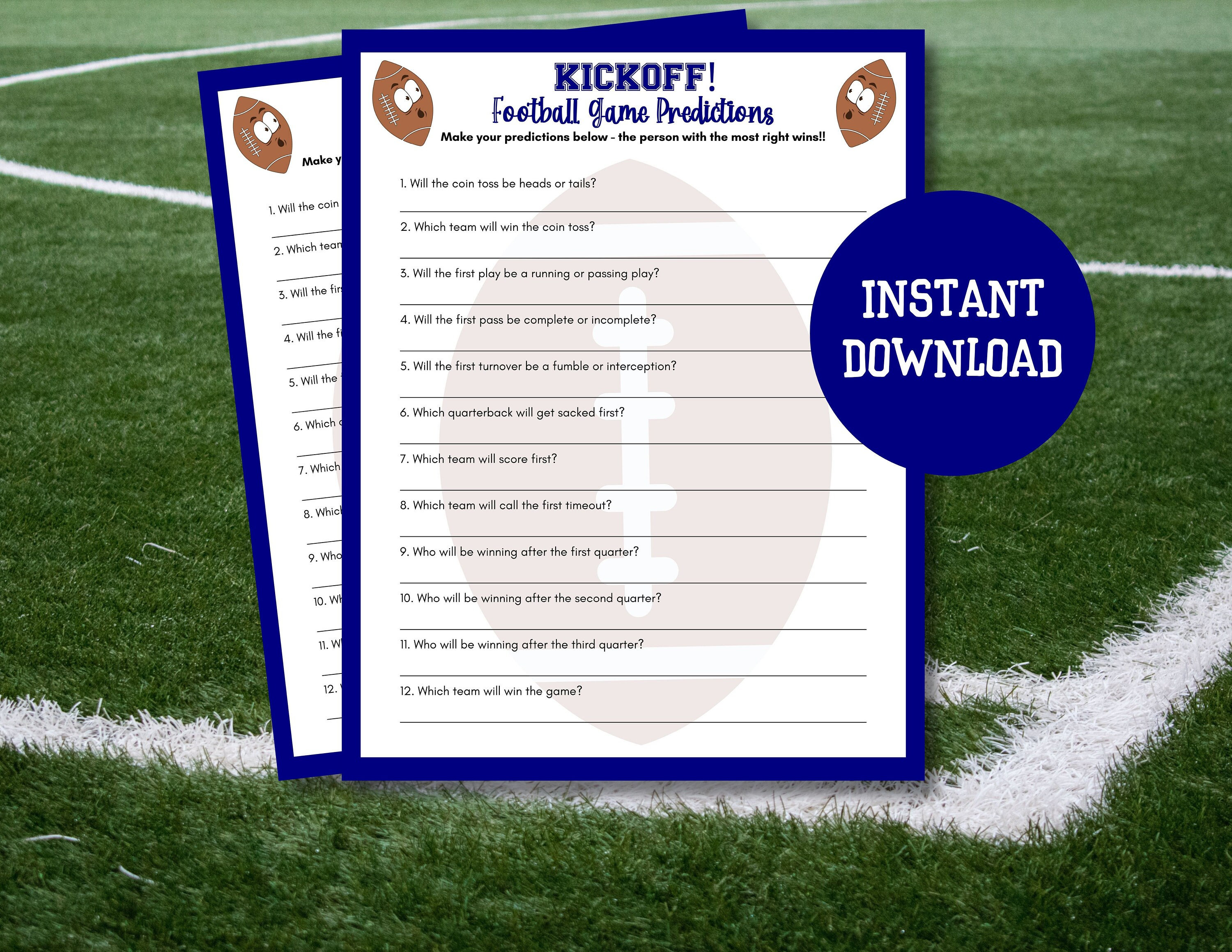 Football Game Predictions Game, Printable Football Party Game, Football ...